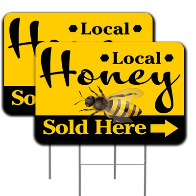 Local Honey (Arrow) 2 Pack 16x24 Inch Sign with Metal Stakes (Made in ...