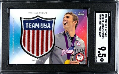 2016 Topps MICHAEL PHELPS SGC Graded 9.5MT+ #37/99 Olympic Team Crest ...