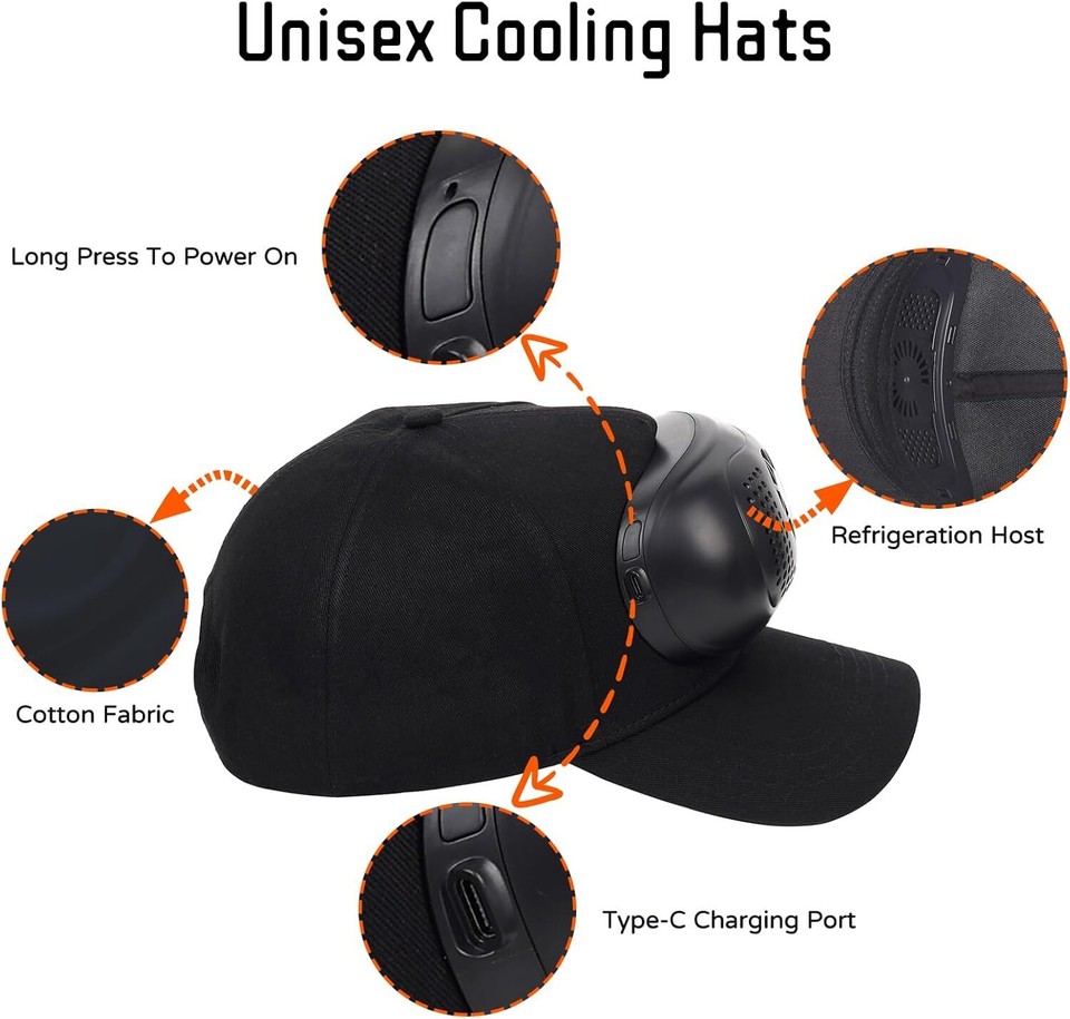 Cooling Hats Black Baseball Cap Wearable Air Conditioner Caps Running ...