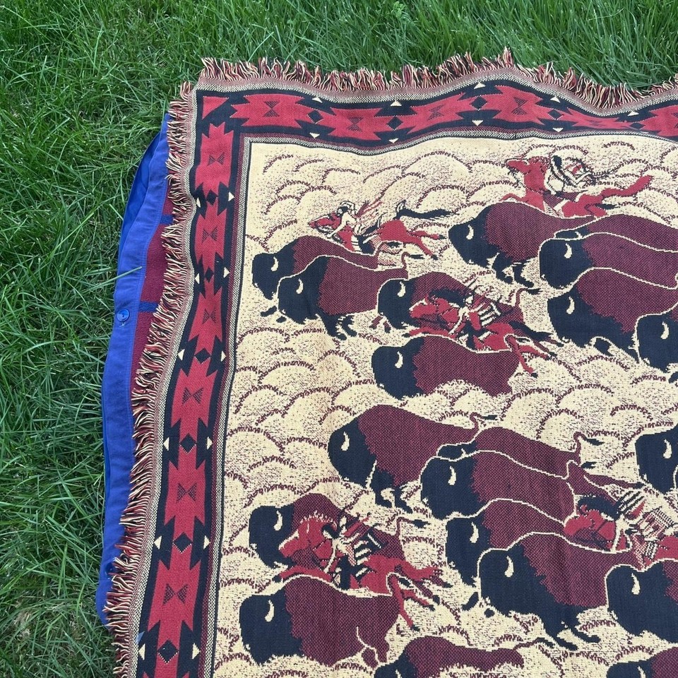 Vintage Bob Timberlake Buffalo Bison Camp Western Native Tapestry Throw ...