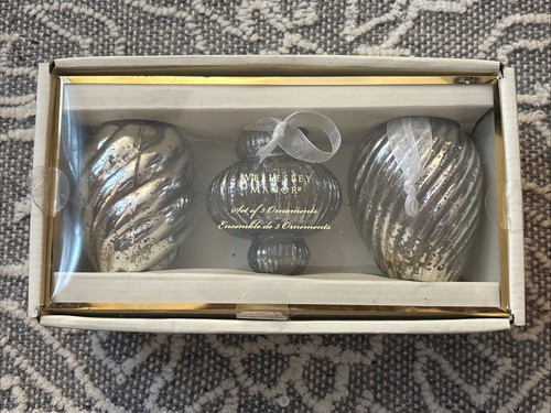 Wellesley Manor Christmas Ornaments Silver Boxed set of 3 In Box | eBay