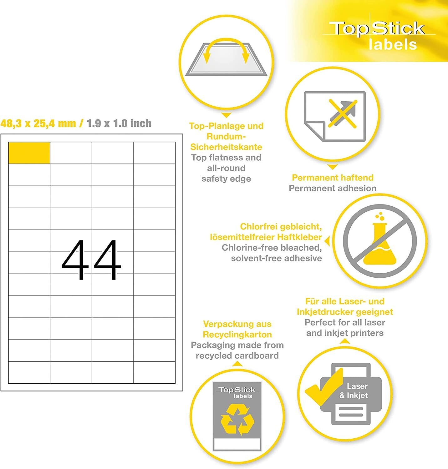 TopStick 8731 Multi-Purpose Labels 44 Per A4 Sheet 48.3mm x 25.4mm - 11 ...