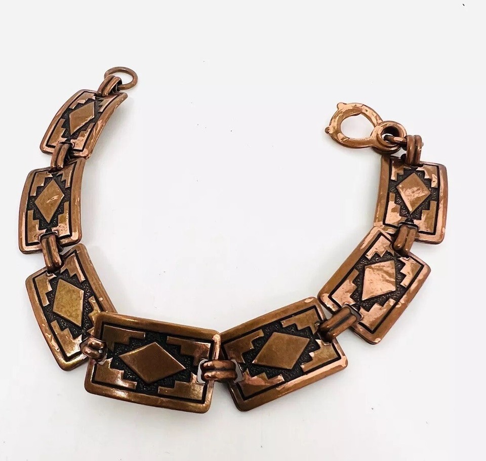 Engraved Southwest Style Solid Copper Link Bracelet Vintage Jewelry | eBay