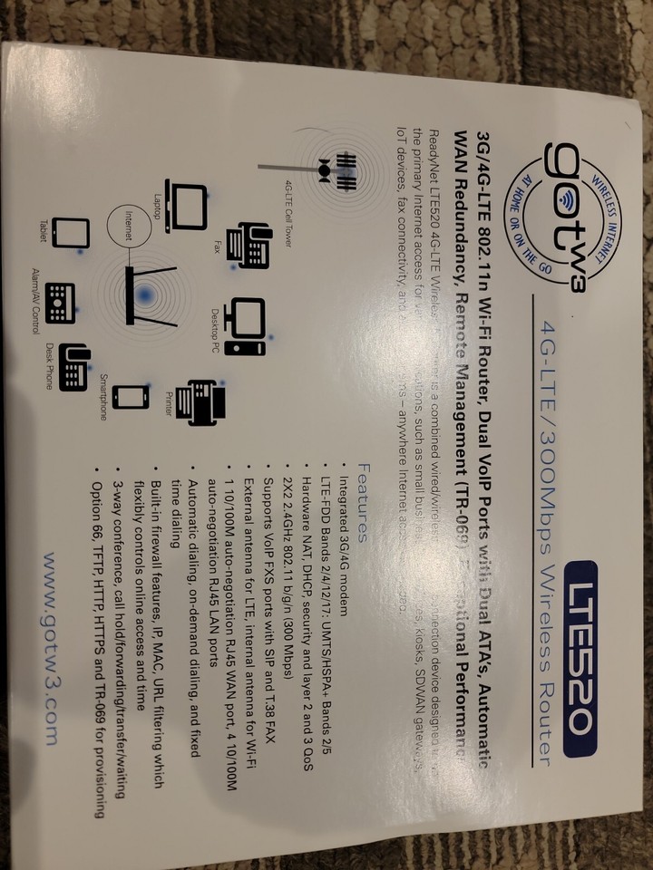 ReadyNet LTE520 4G-LTE 300MBPS Wireless Router Dual VoIP Ports Remote ...