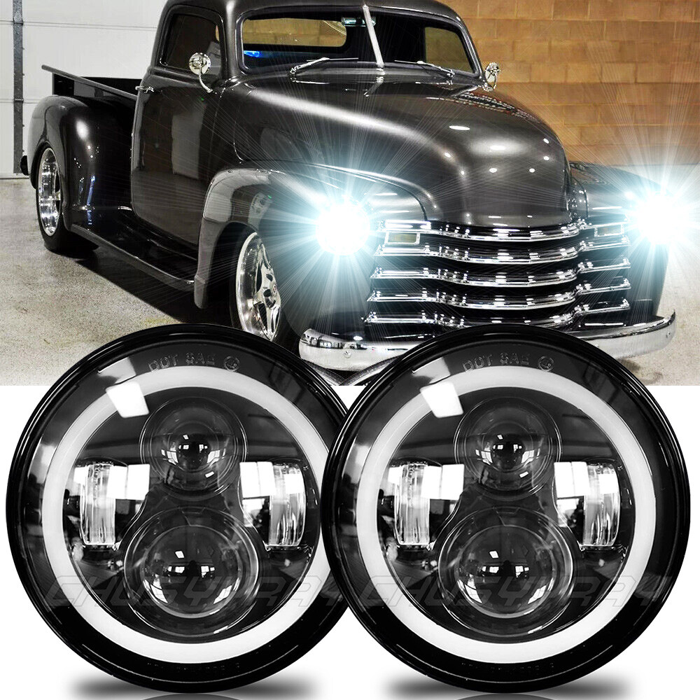 2PCS 7" Round LED Headlights Hi/Lo Beam For Chevy Truck 47-57 C10 C20 ...