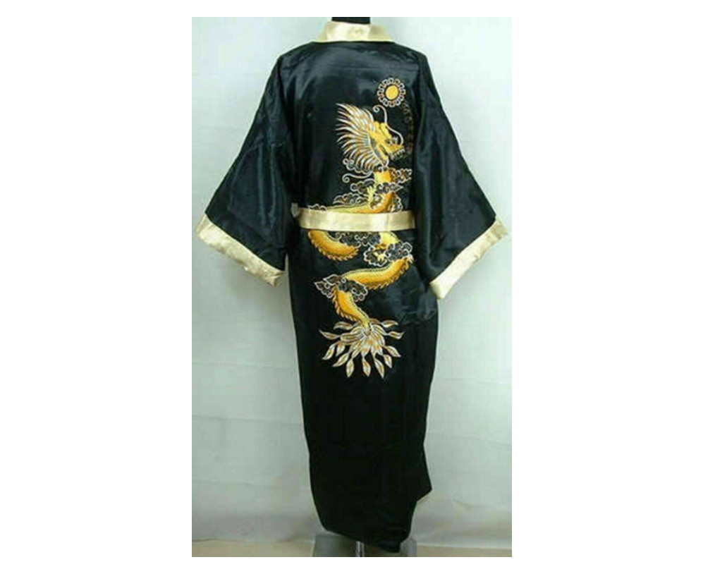 Chinese Men's Dragon Kimono Men Silk Satin Robe Gown… - Gem