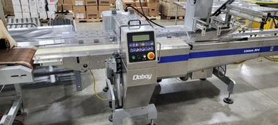 2 DOBOY LINIUM 304 PACKAGING MACHINE WRAPPER W/FEED CONVEYOR 240 V 3PH ...