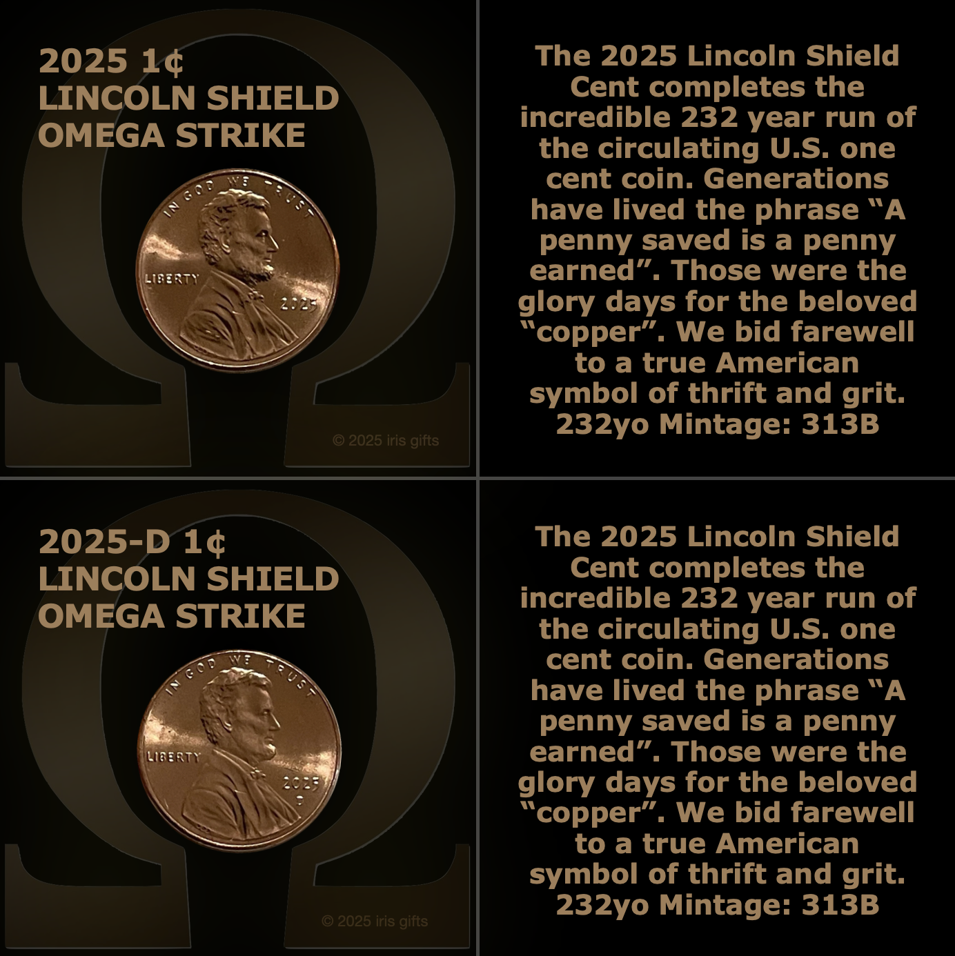 ⭐️2025(P) & D / Last Circulating Pennies / Omega Ω Strike Pic / Info ...