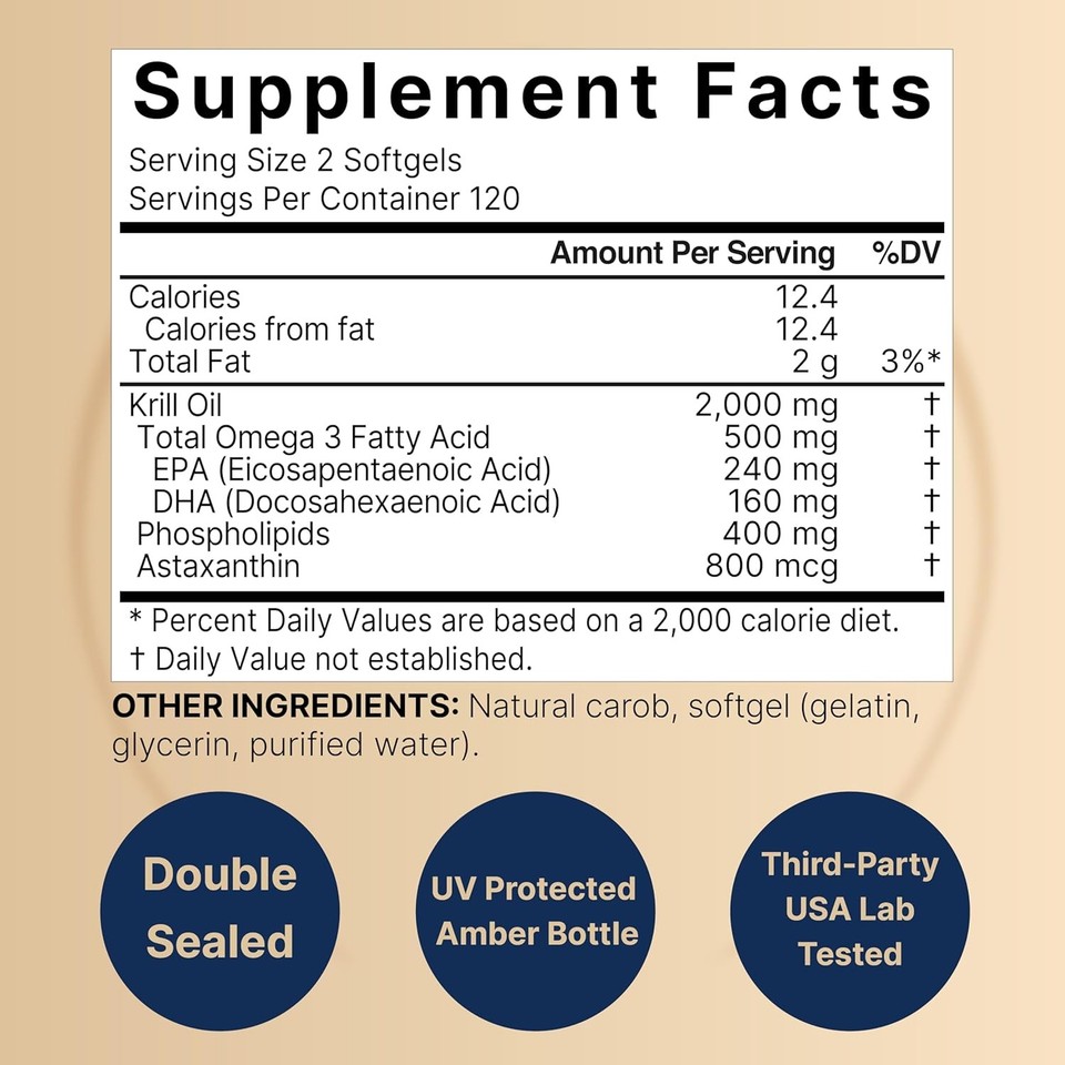 NatureBell Antarctic Krill Oil 2000mg Supplement, 240 Softgels, 3X ...