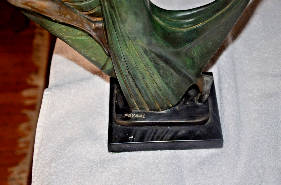 VTG Art Deco Style Statue Sculpture Dancer Bronze Signed FAYRAL 15 ...