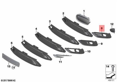 Genuine BMW F45 F46 Active Tourer Open Fog Light Grille Right OEM ...