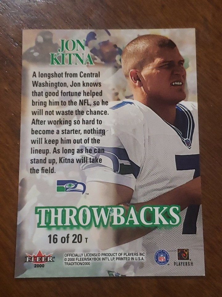 JON KITNA 2000 FLEER TRADITION THROWBACKS FOOTBALL CARD # 16 | eBay