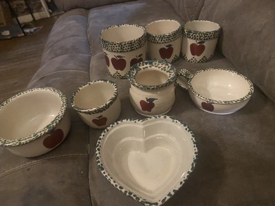 Heritage pottery 7 piece pottery apple set with green trim no chips | eBay