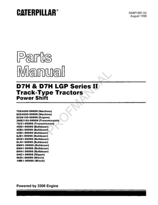 Caterpillar D7H D7H LPG Ser 2 Track Type Tractor Parts Catalog Manual ...