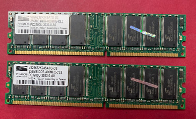 🔵ProMOS 512MB (2X256MB) DDR-400MHz PC3200U RAM MEMORY V826632K24SATG-D3 ...