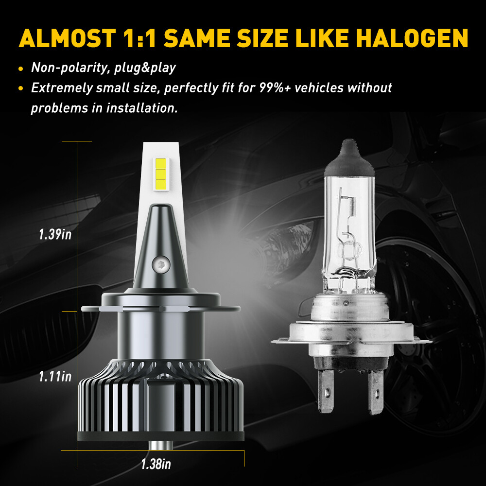 CANBUS LED Headlight High Low Beam 16000LM H7 Bulbs Plug&Play Globes ...