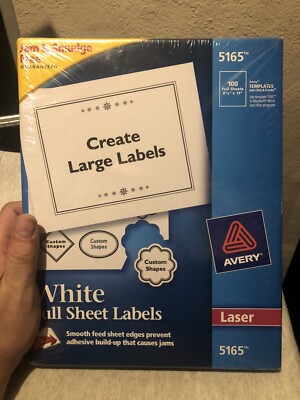 Avery White Shipping Labels 5165 Laser (8 1/2" x 11") 100 labels, 100 ...