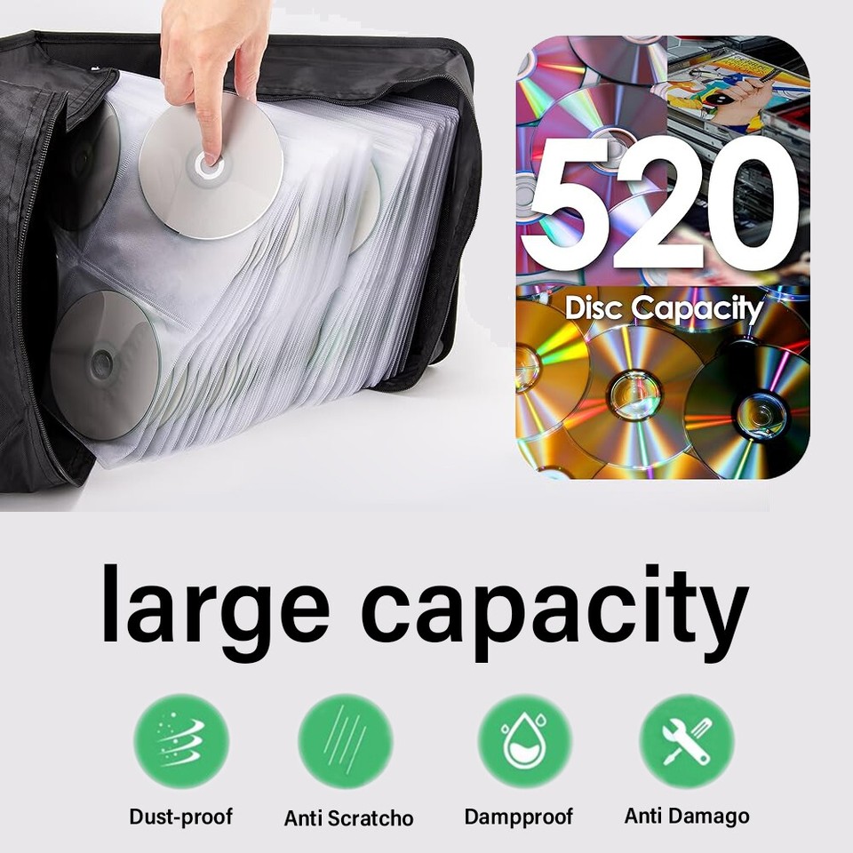 520 Disc CD DVD Organizer Holder Storage Case Bag Wallet Album Media ...