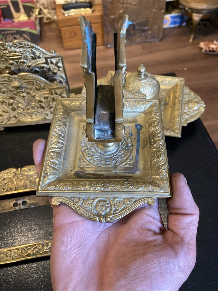 Antique Ornate Victorian Art Nouveau Solid Brass Desktop Set Lot ...