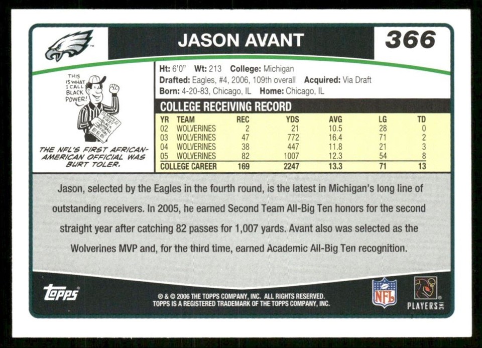2006 Topps Jason Avant RC #366 | eBay