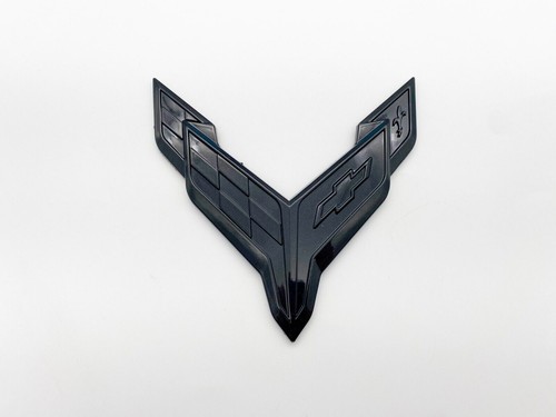 Black For 2020+ Corvette C8 Front Bumper crossed flags Logo Emblem 3D ...