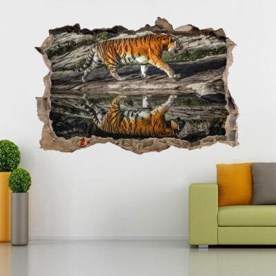 Tiger 3D Smashed Wall Sticker Decal Home Decor Art Mural Animals J1169 ...