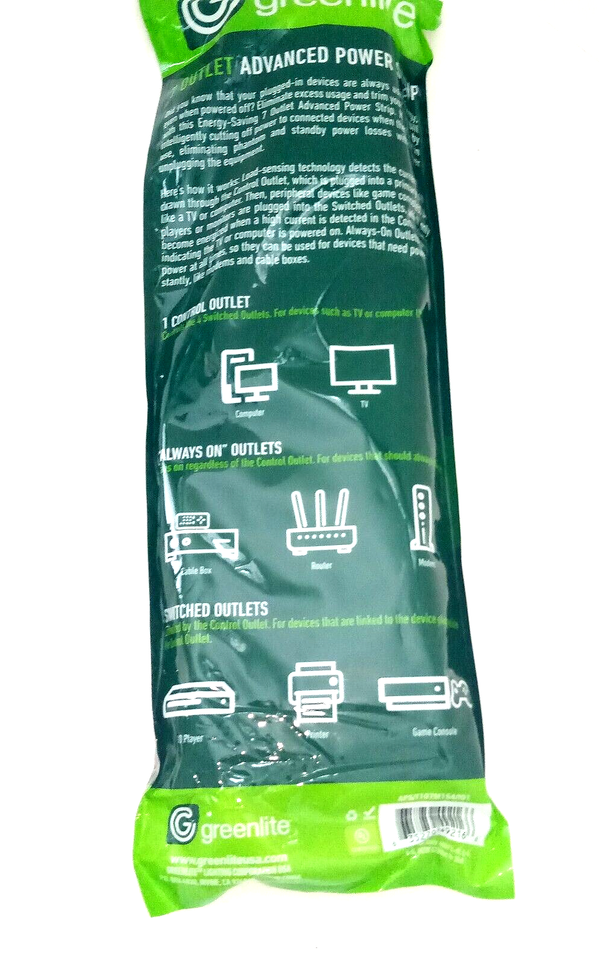 Greenlite Tier 1 Advanced Power Strip 7 Outlets Current Sensing Power ...