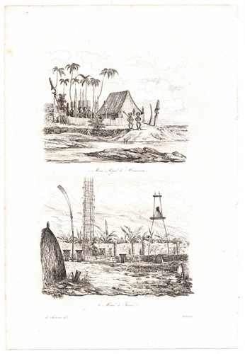 1834 Dumont d'Urville Engraving ~ Place of Refuge Honaunau KONA / KAUAI ...