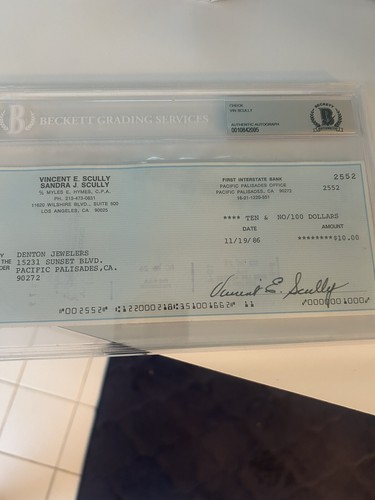 Vin Scully Signed Autographed Personal Check LA Dodgers #2552 1986 BGS ...