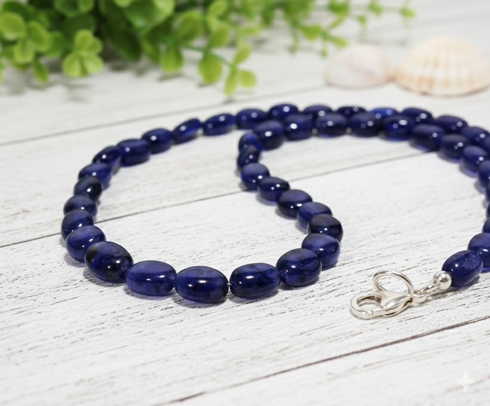 Natural Blue Sapphire Beaded Necklace | Handmade Gemstone Jewelry ...