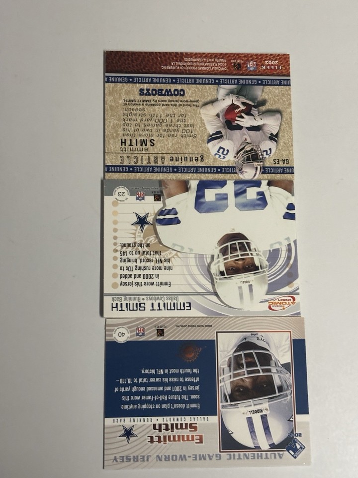 Emmitt Smith Game Worn Patches, 2001, 2002 Pacific, Fleer 2002 Genuine ...