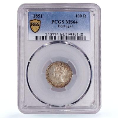 Portugal 100 reis Queen Maria II Coinage KM-485 MS64 PCGS silver coin ...