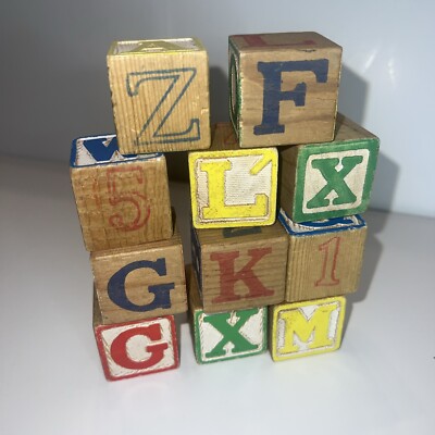 11 Antique Vintage Wooden Children's Building Blocks Alphabet Numbers ...