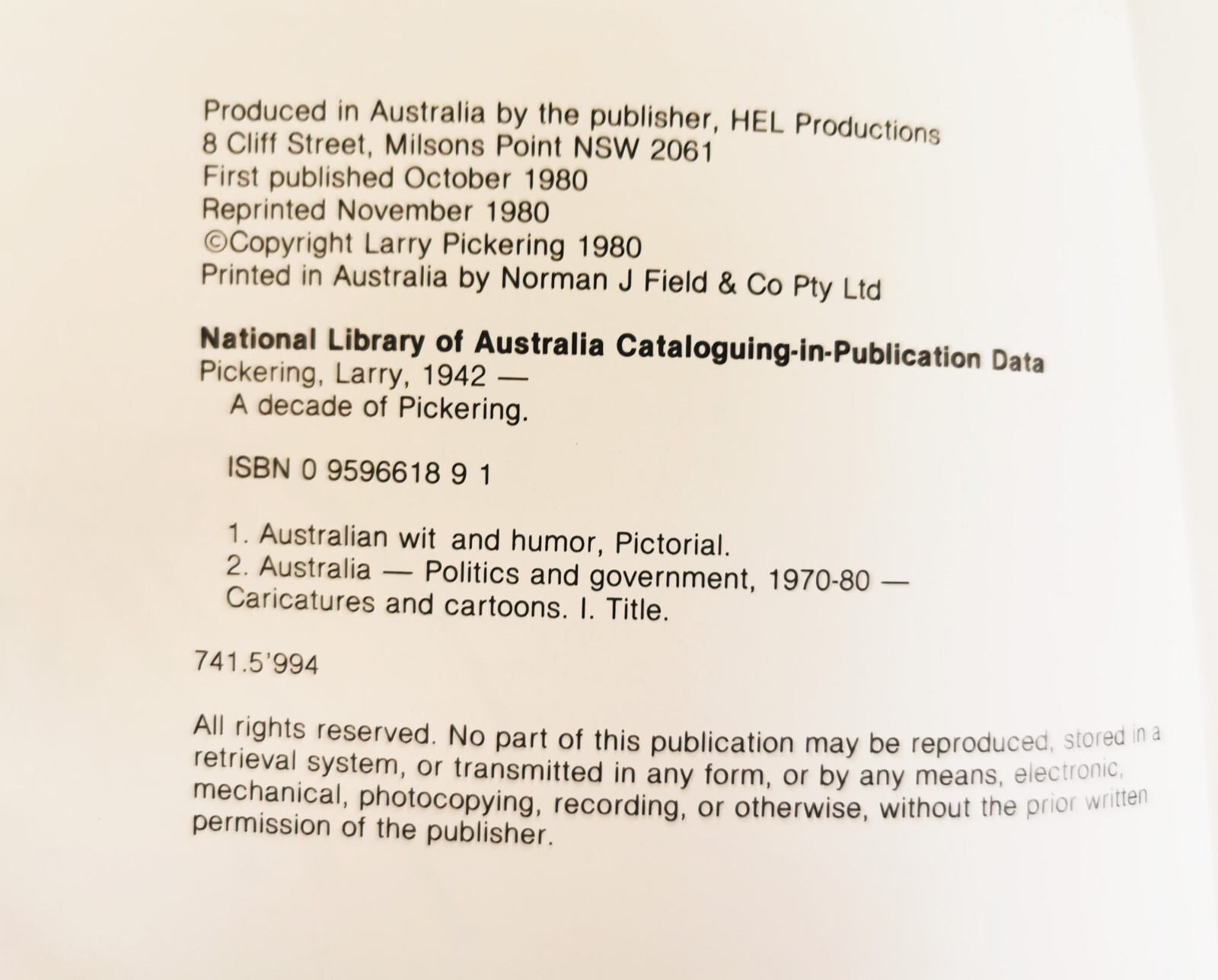 A Decade of Pickering, Larry Pickering, 1980, Australian Wit and Humor ...