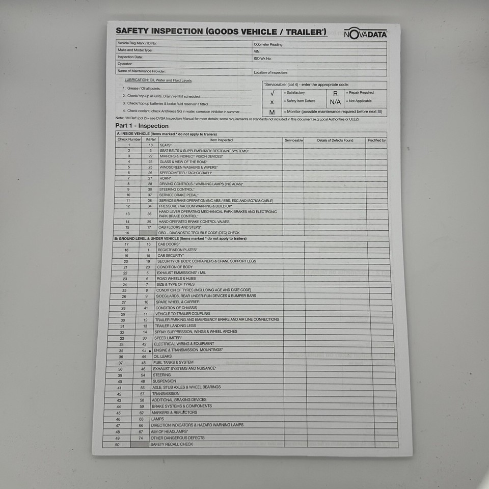 50 page HGV LGV Maintenance Inspection Pad Book DVSA VOSA | eBay UK