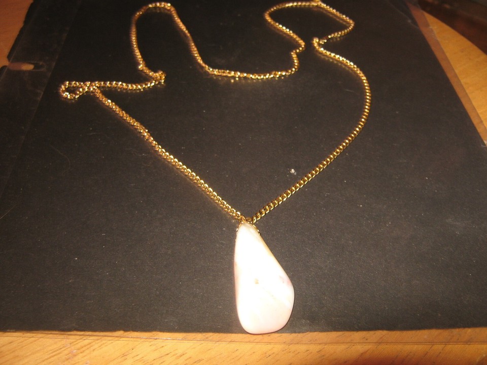 Vintage White Stone Pendant Chain Necklace Gold Tone Continuous | eBay