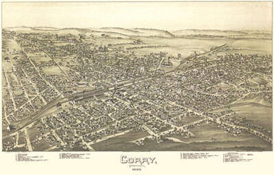 Corry, Pennsylvania - 1895 - Aerial Birds Eye View Map Poster | eBay