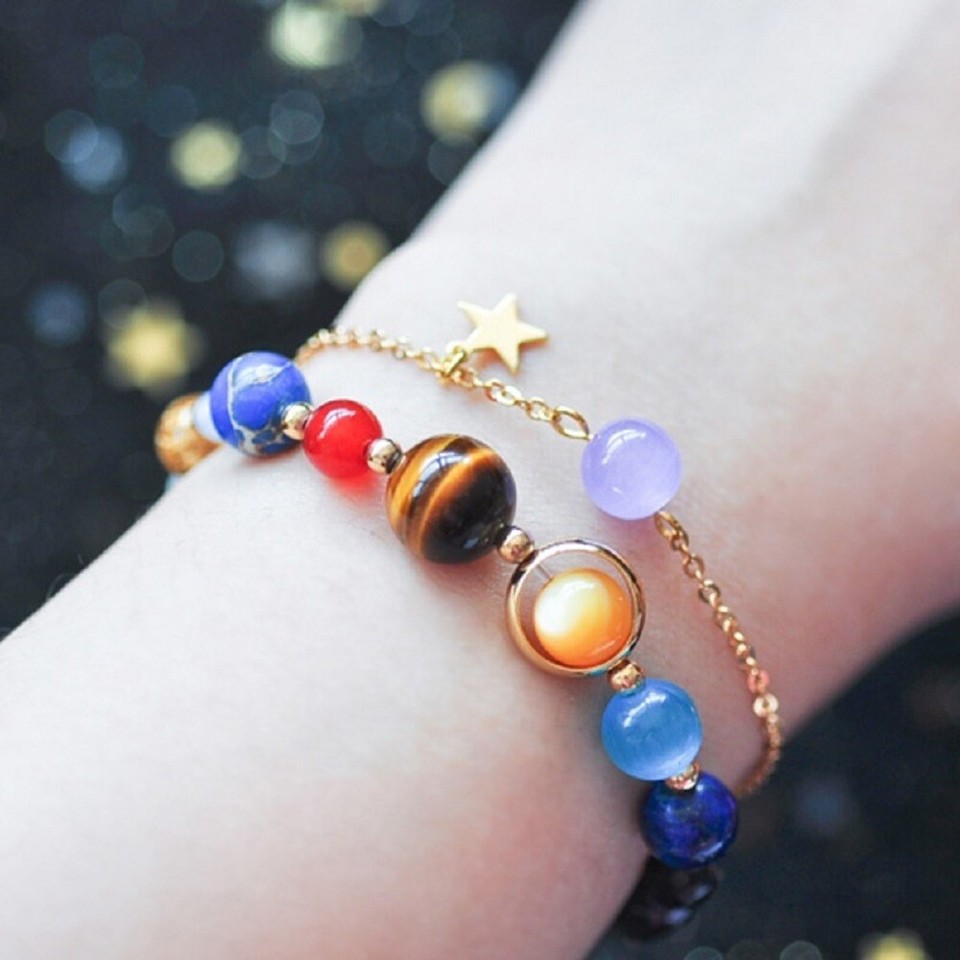 Solar System Bead Bracelet 9 Planet Galaxy Natural Stone Bracelets Hand ...