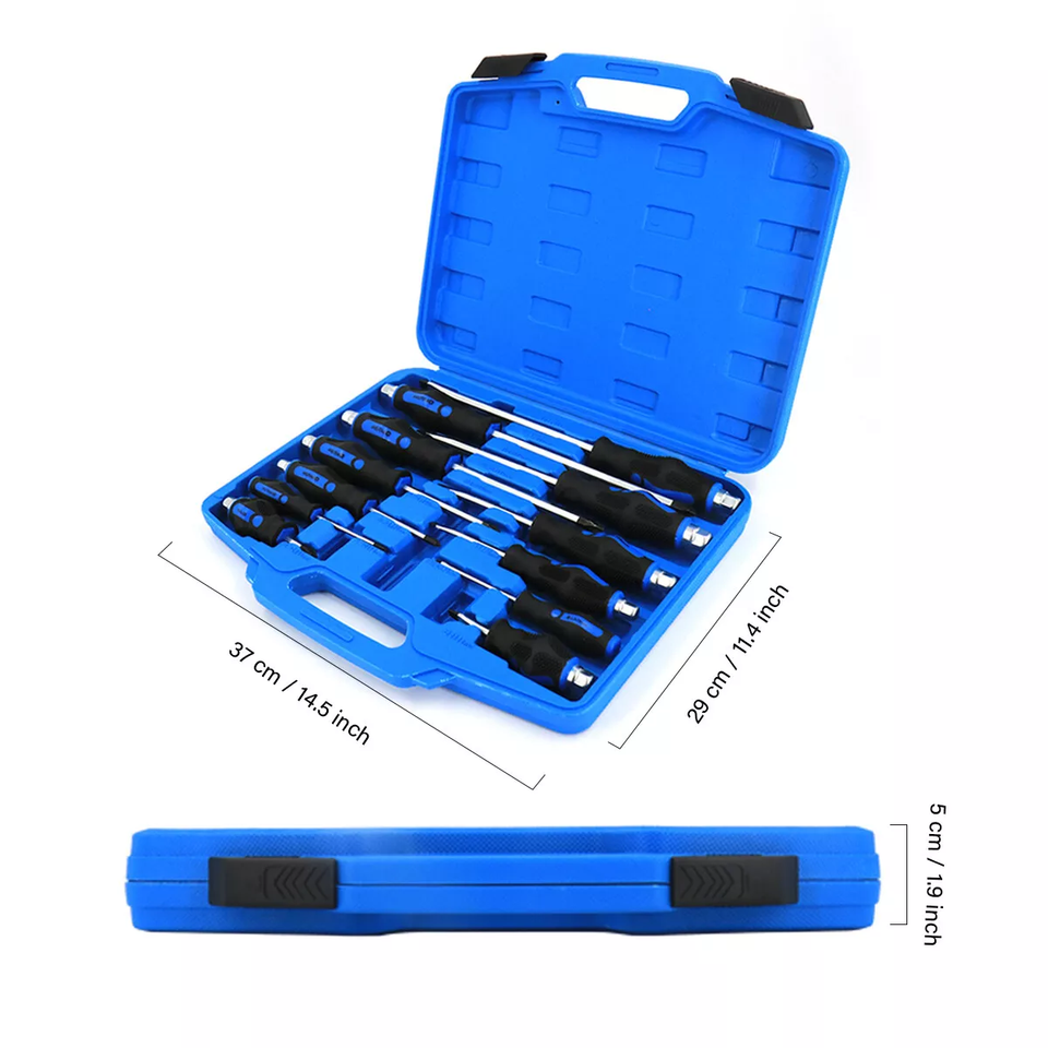 12x Magnetic Screwdriver Set HEAVY DUTY Phillips& Slotted Go Through ...