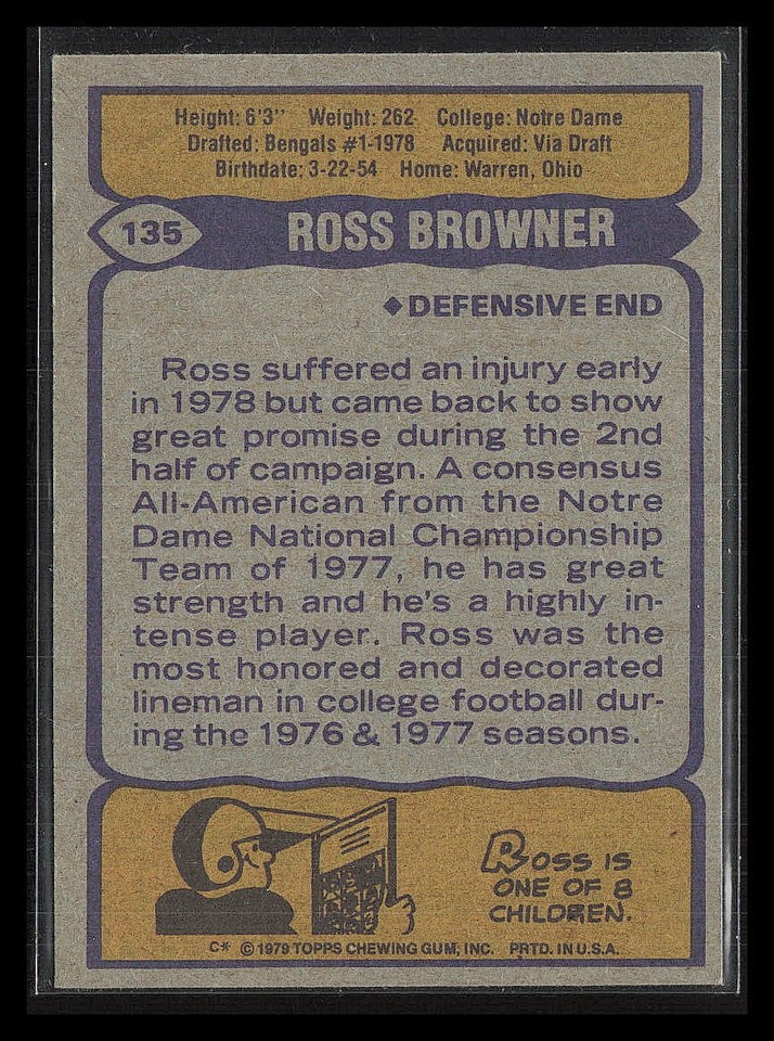 Ross Browner 1979 Topps #135 Cincinnati Bengals | eBay