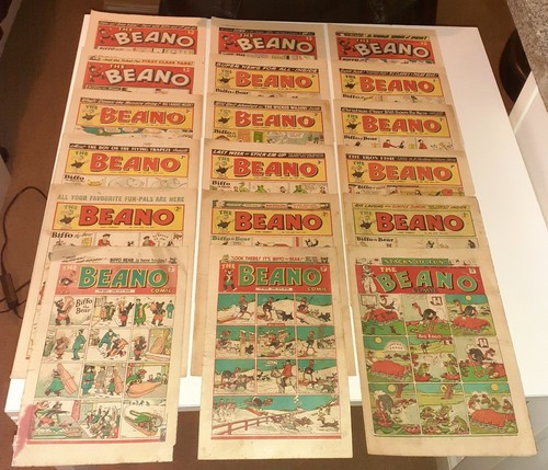 18x Vintage BEANO COMIC 293-868 lot UK 1946-1959 inc 326 327 1st BIFFO ...