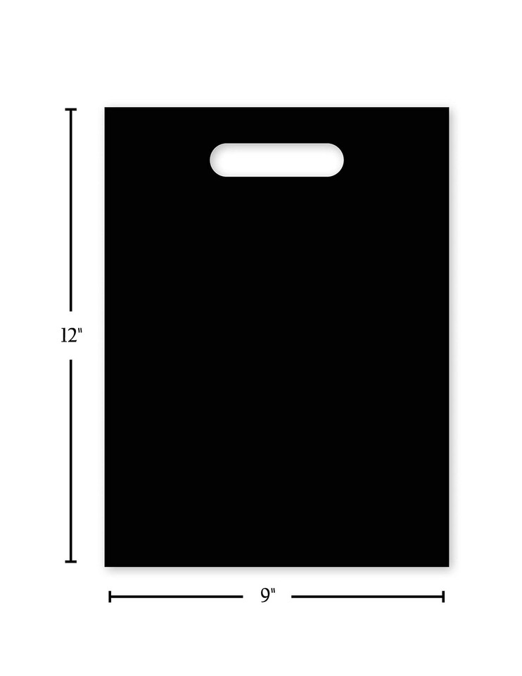 Plastic Bag with Die Cut Handle 9" x 12" Black 100 Pack Plastic ...