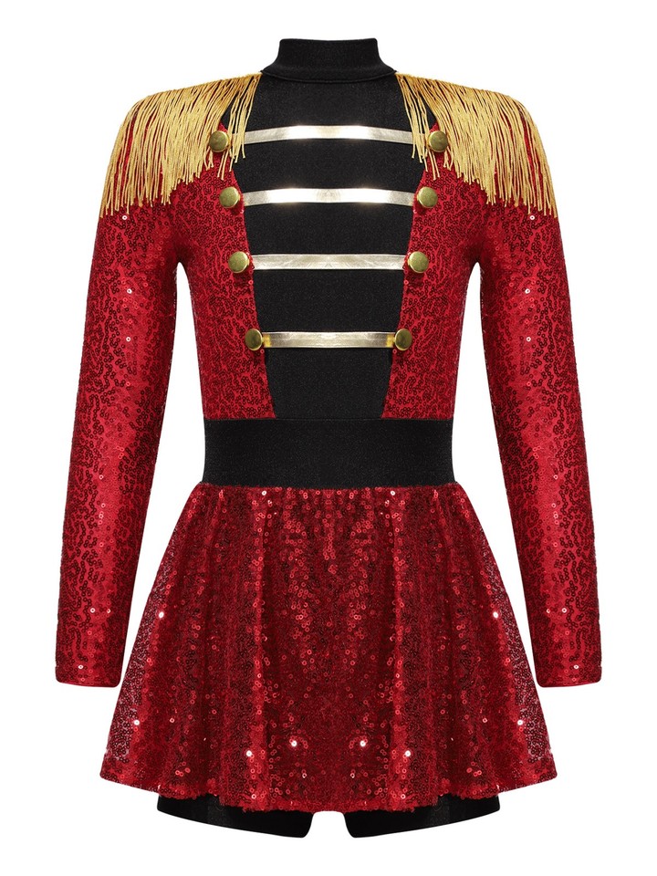 Girls Jumpsuit Sequins Bodysuits Themed Set Long Sleeve Costume Circus ...
