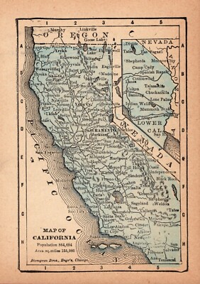 1888 Tiny CALIFORNIA State Map Vintage MINIATURE Map of California 604 ...