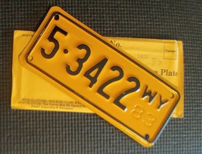 1983 Wyoming Motorcycle License Plate 5-3422 - Minty Great Color NOS w ...