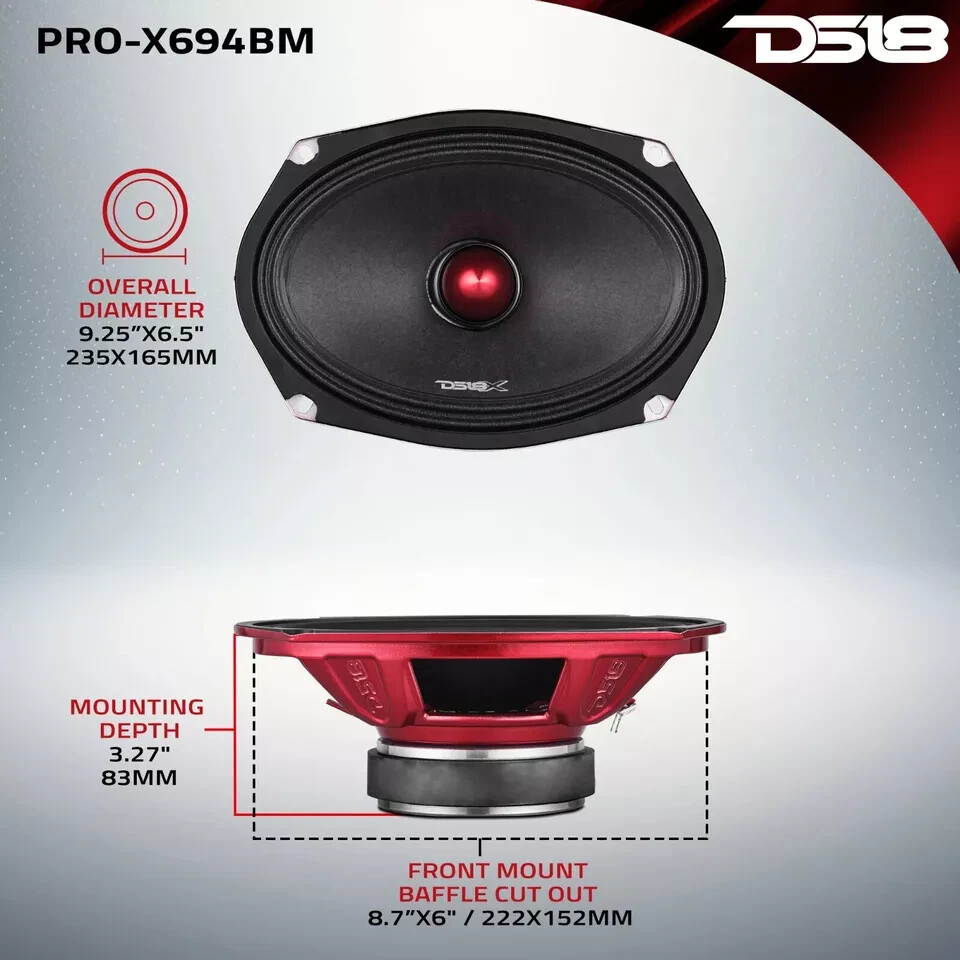 2 DS18 6x9 Midrange Loud Speakers 800 Watt 4 ohm Car Audio Mid Bass PRO ...