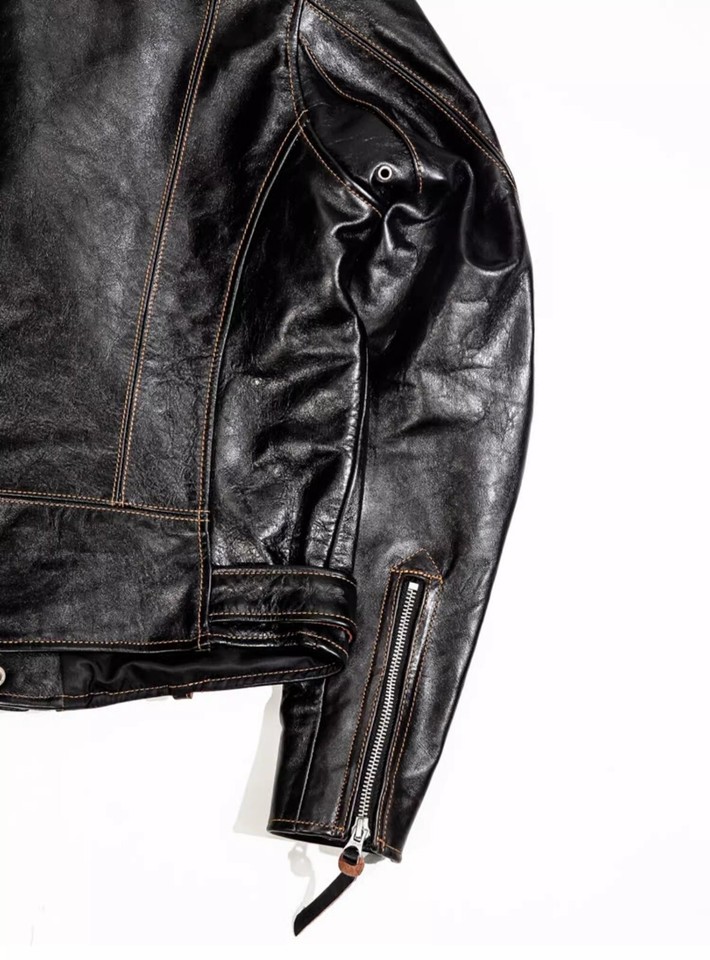 Men's Padova Horsehide Tea Core Leather D Pocket Studded Biker ...