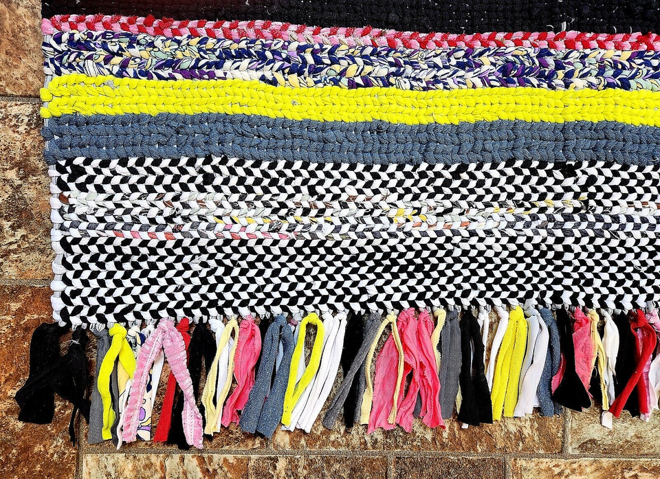 Handmade Woven Rag Rug Multicolor Stripes Rustic Farmhouse Cabin Decor ...