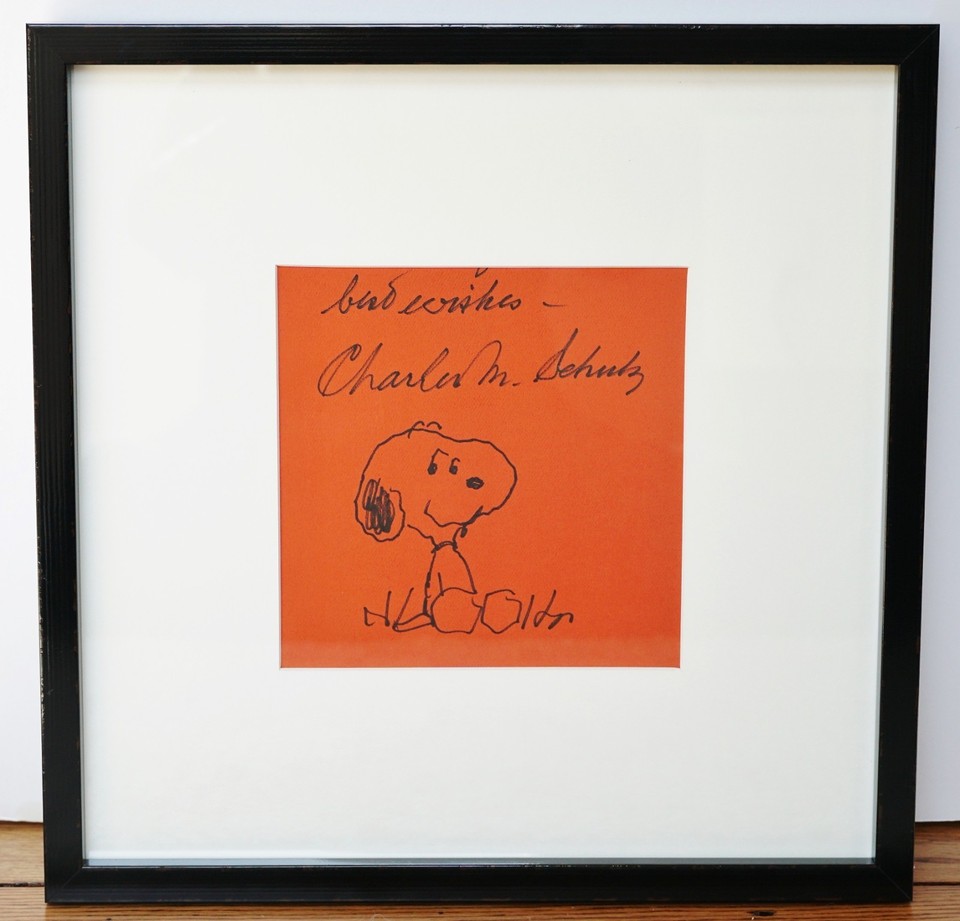 CHARLES SCHULZ SIGNED ORIGINAL FRAMED DRAWING OF SNOOPY~W. LOA.COA CERT ...