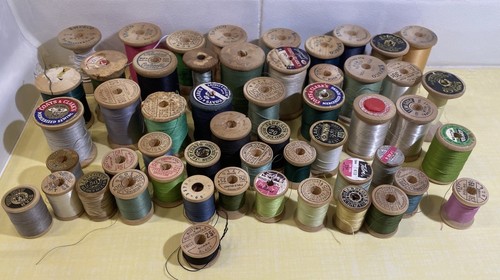 Lot of 53 Vintage Wooden Sewing Thread Spools Various Sizes Brands and Colors | eBay